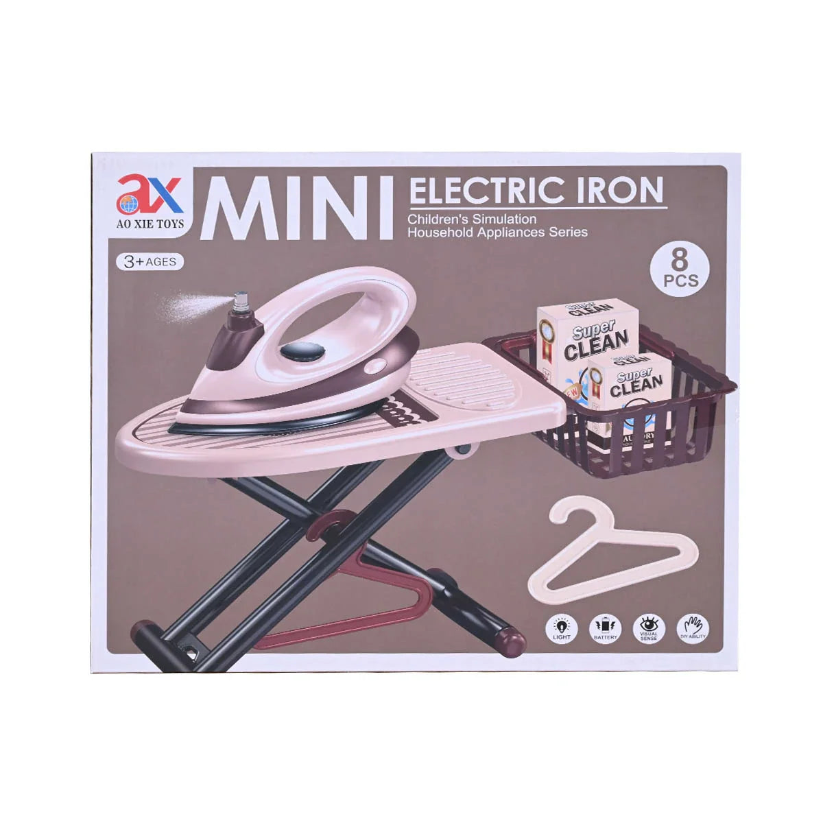 Laundry Playset Mini Electric Iron And Ironing Board For Kids 8 Pcs ...