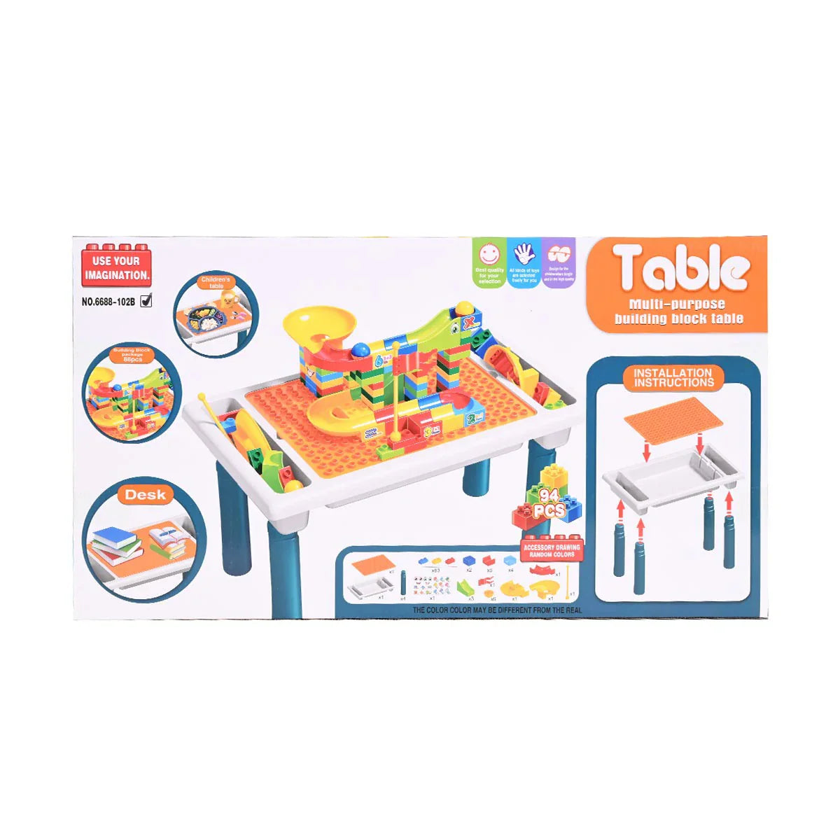 Multi-Purpose Building Block Table For Kids 94 Pcs Activity Playset ...