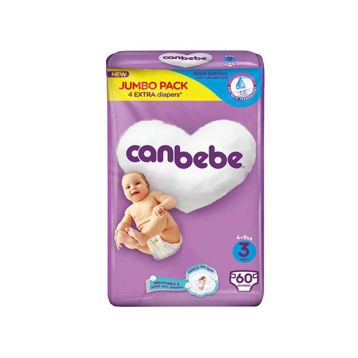 Canbebe Jumbo Pack 3 (4-9 Kg) 60 Pcs – Raja Sahib Kids