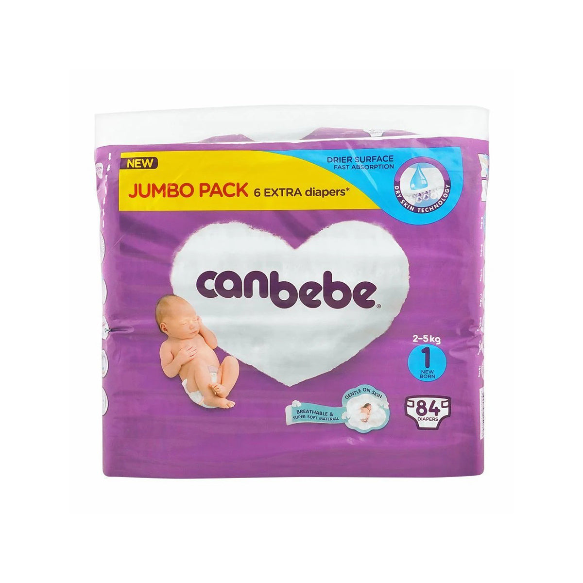 Canbebe Jumbo New Born Diapers Size 1 (2-5 Kg) 84 Pcs – Raja Sahib Kids